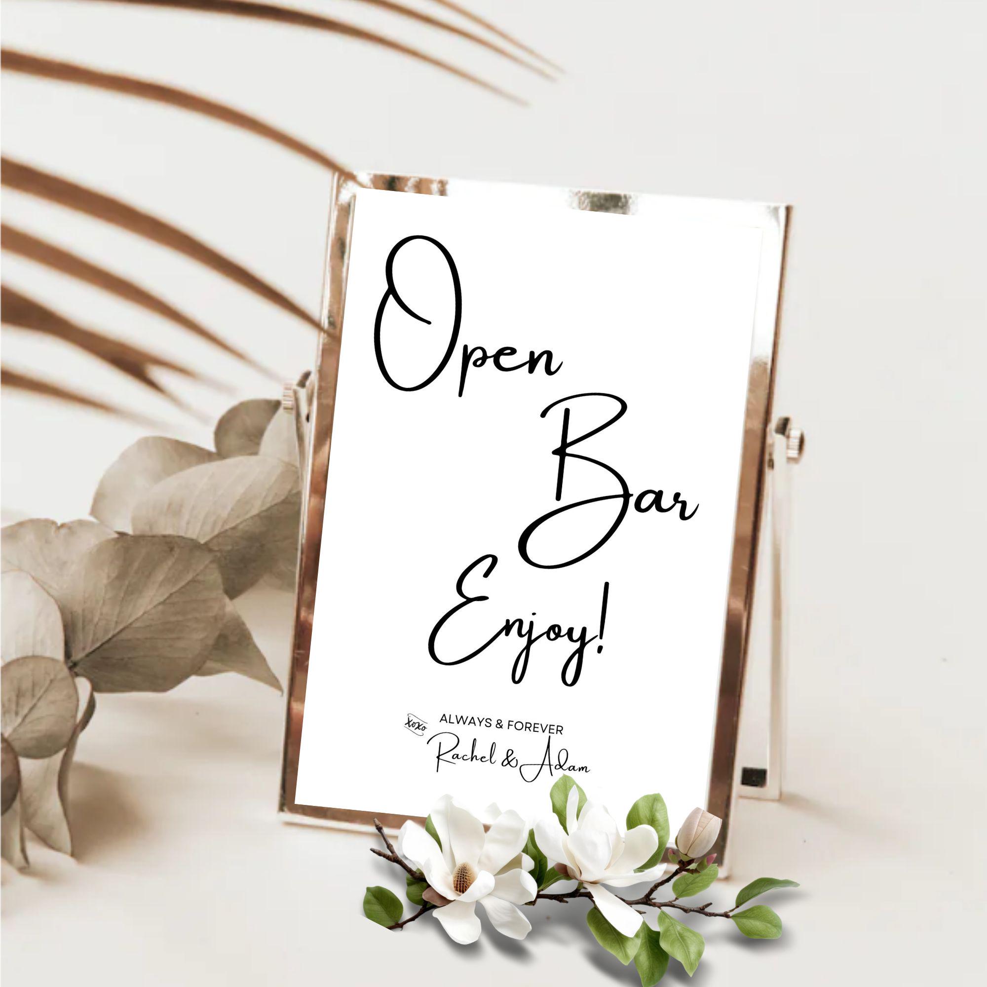 Open Bar Sign, Editable Alcohol Drinks Signage, Simple Modern Bar Sign ...