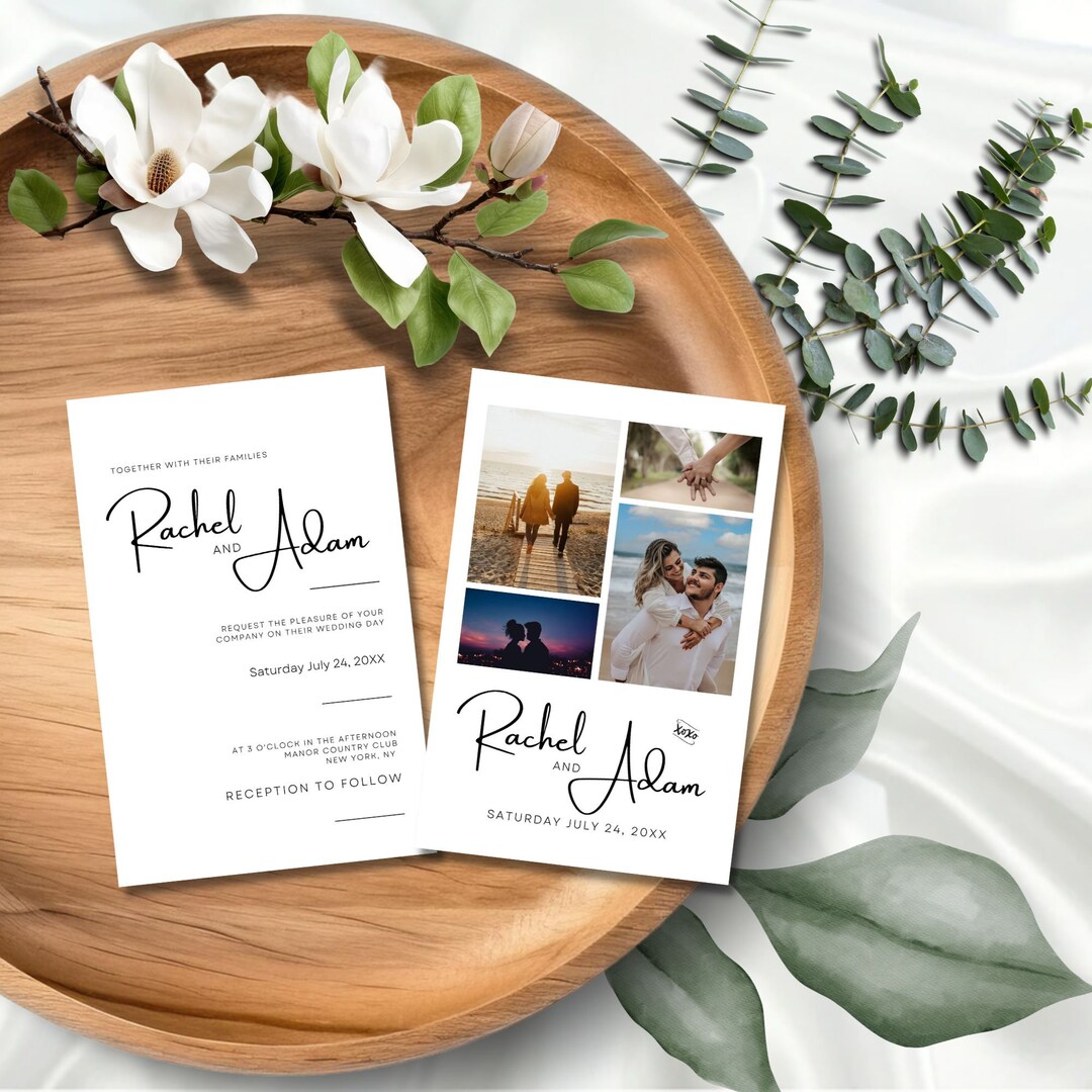 Wedding Invitation Photo Collage, 5"x7" Modern Printable Announcement ...