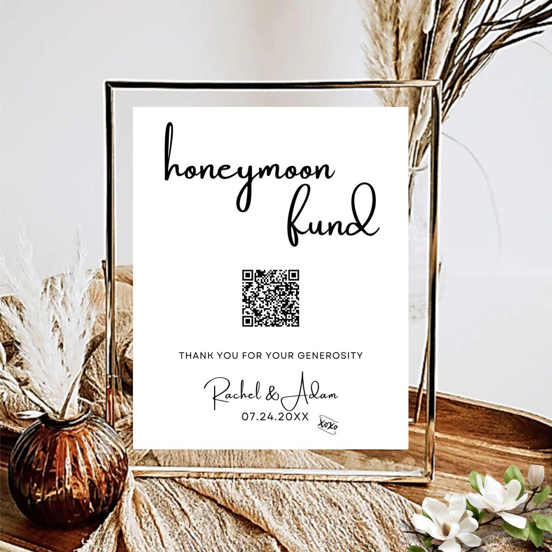QR Code Honeymoon Fund Sign, Printable Template, Classy Modern Wedding ...