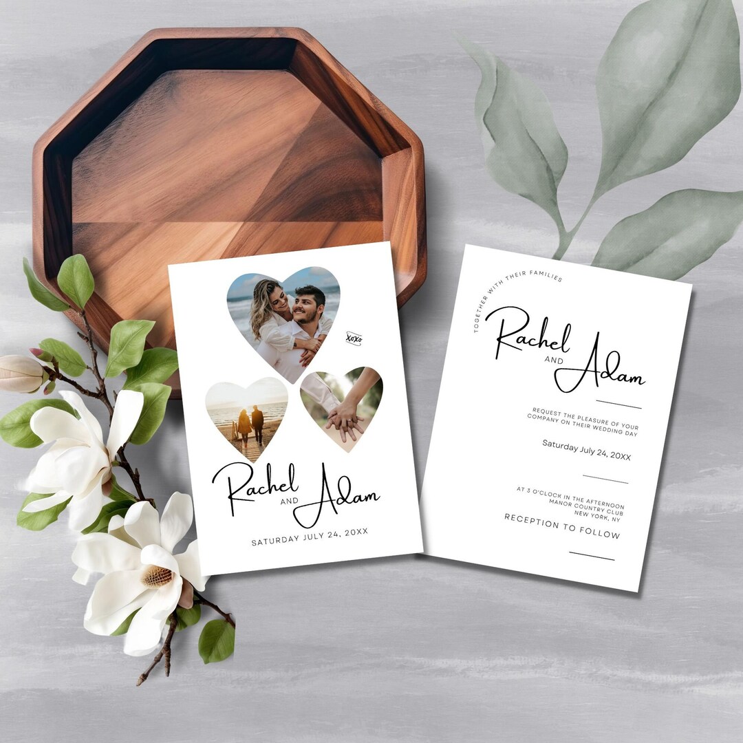 Wedding Invitation Photo Collage, 5"x7" Modern Printable Announcement ...