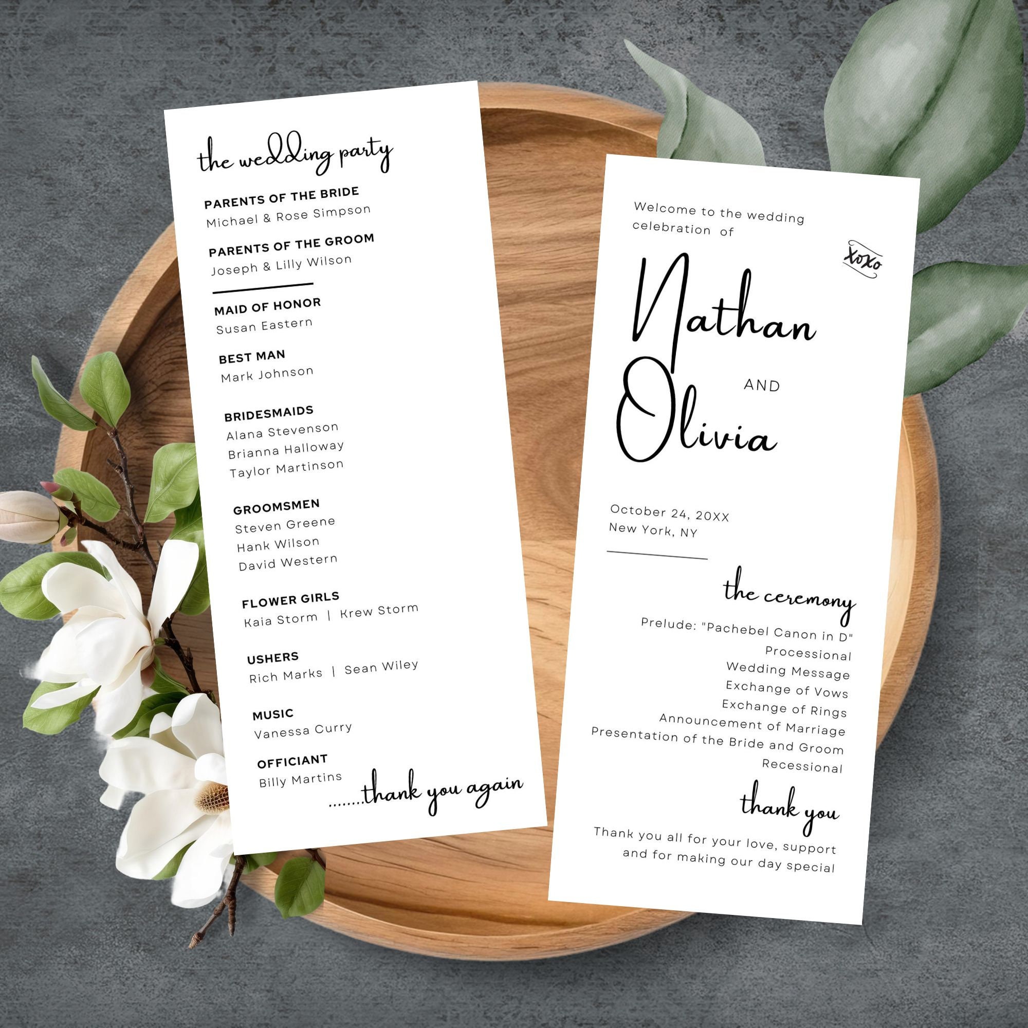 Wedding Program Template, Modern Order of Service, Simple 2-page ...