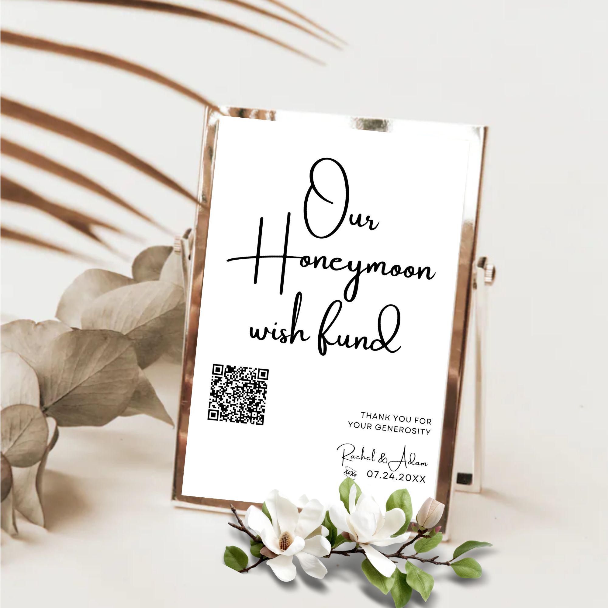 QR Code Our Honeymoon Fund Sign, Printable Template, Classy Modern ...