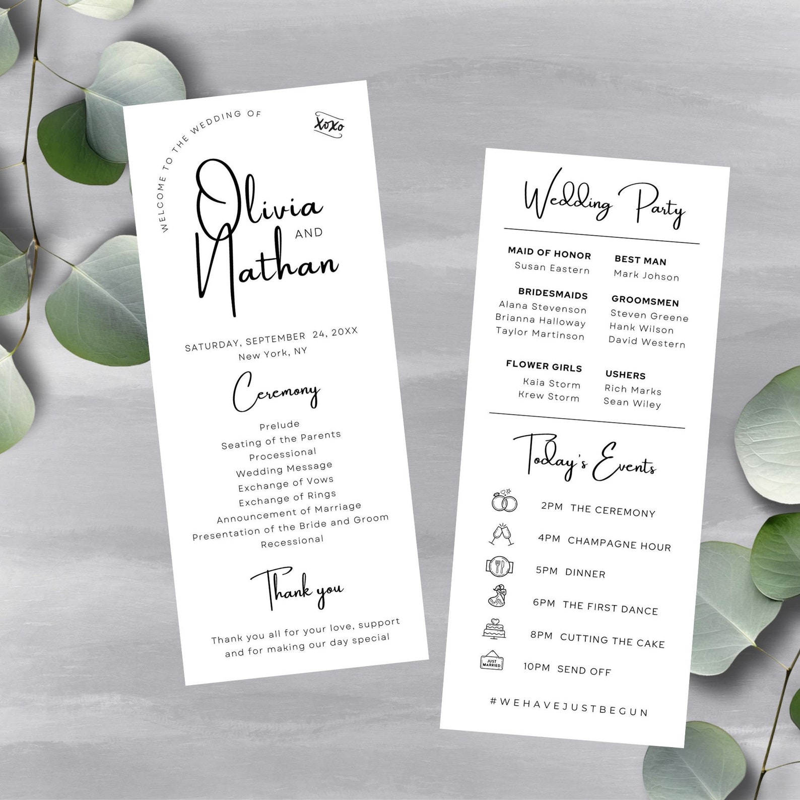 Modern Wedding Program, Editable Order of Service, Simple 2-page ...