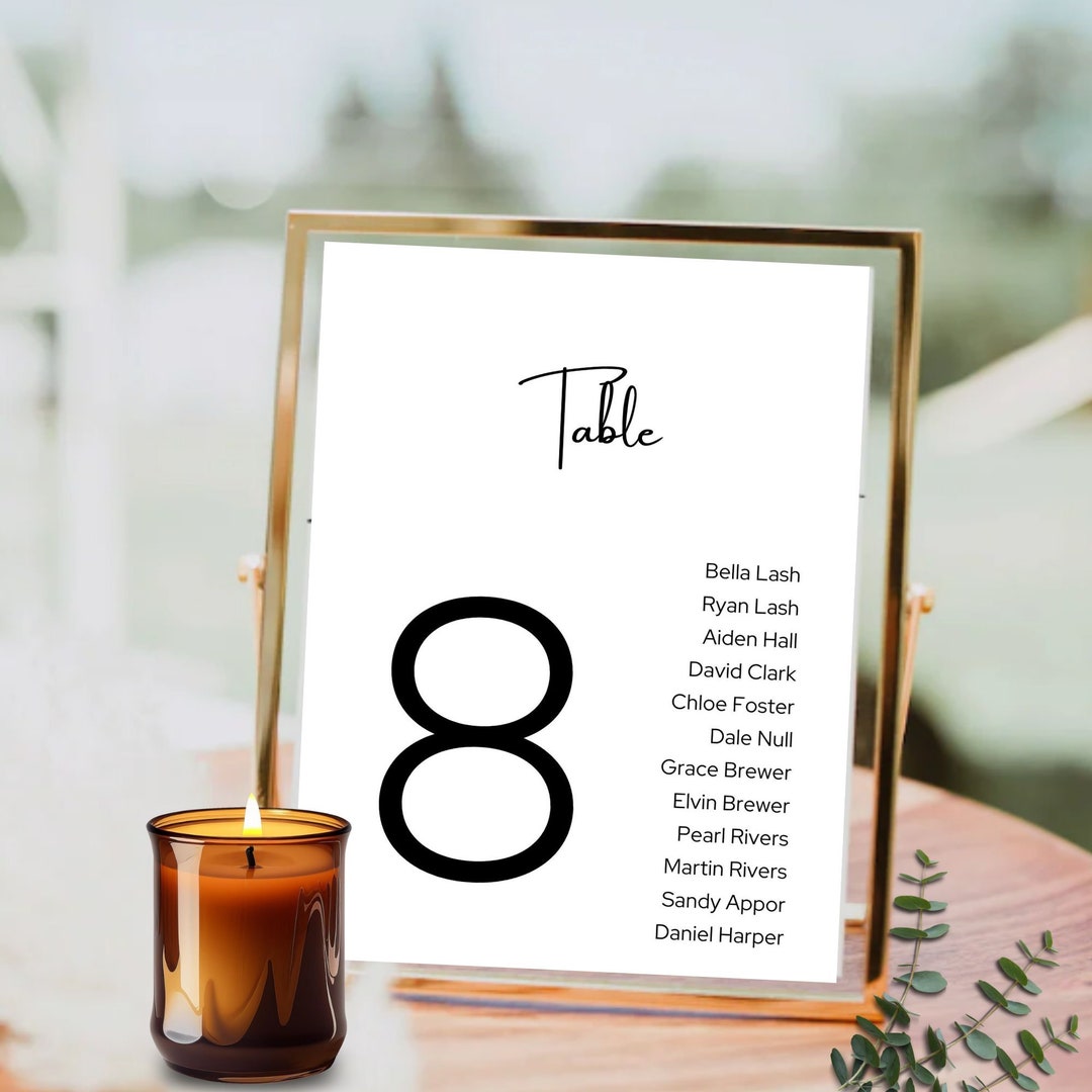 Wedding Table Numbers Sign and Names, Printable Table Number Reception ...