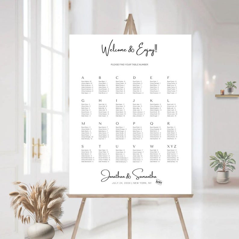 Minimalist Wedding Seating Chart Template, Modern Simple Wedding Plan ...