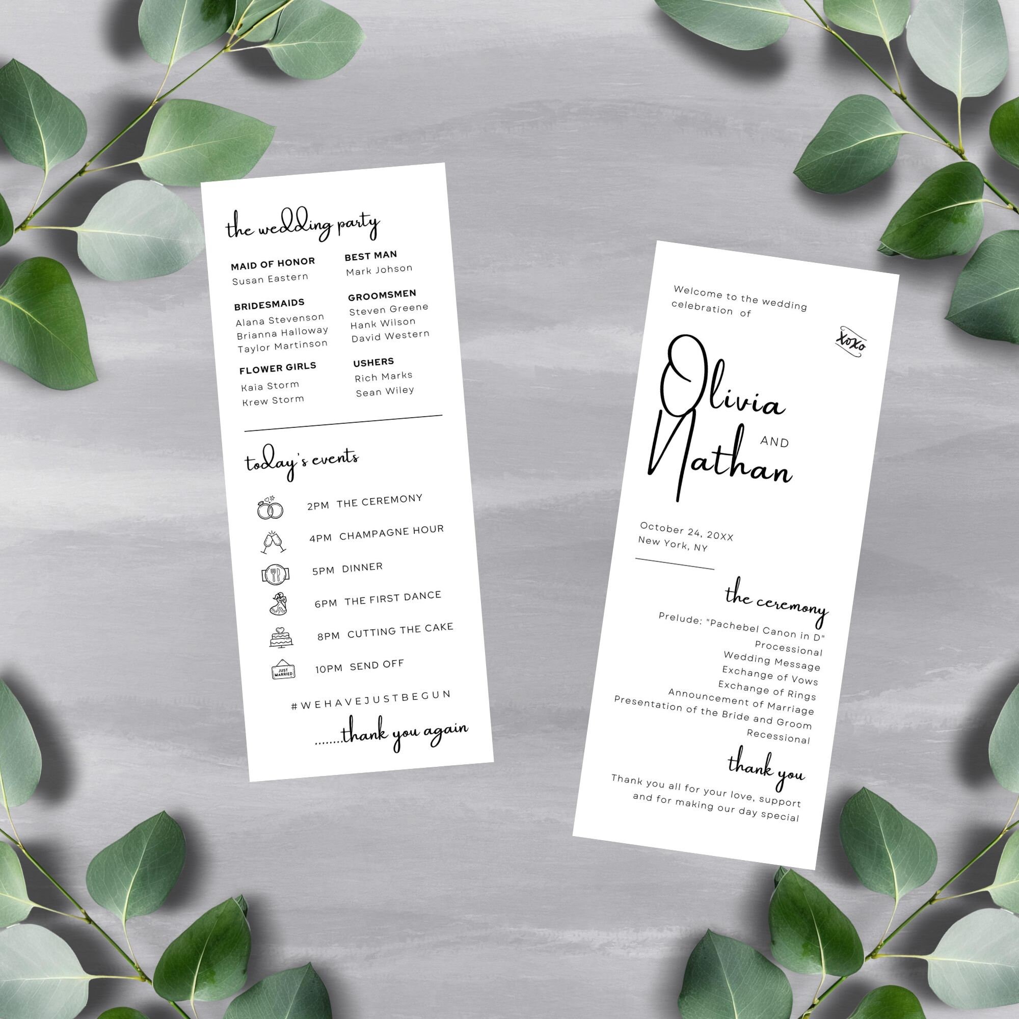 Wedding Program Template, Modern Order of Service, Simple 2-page ...