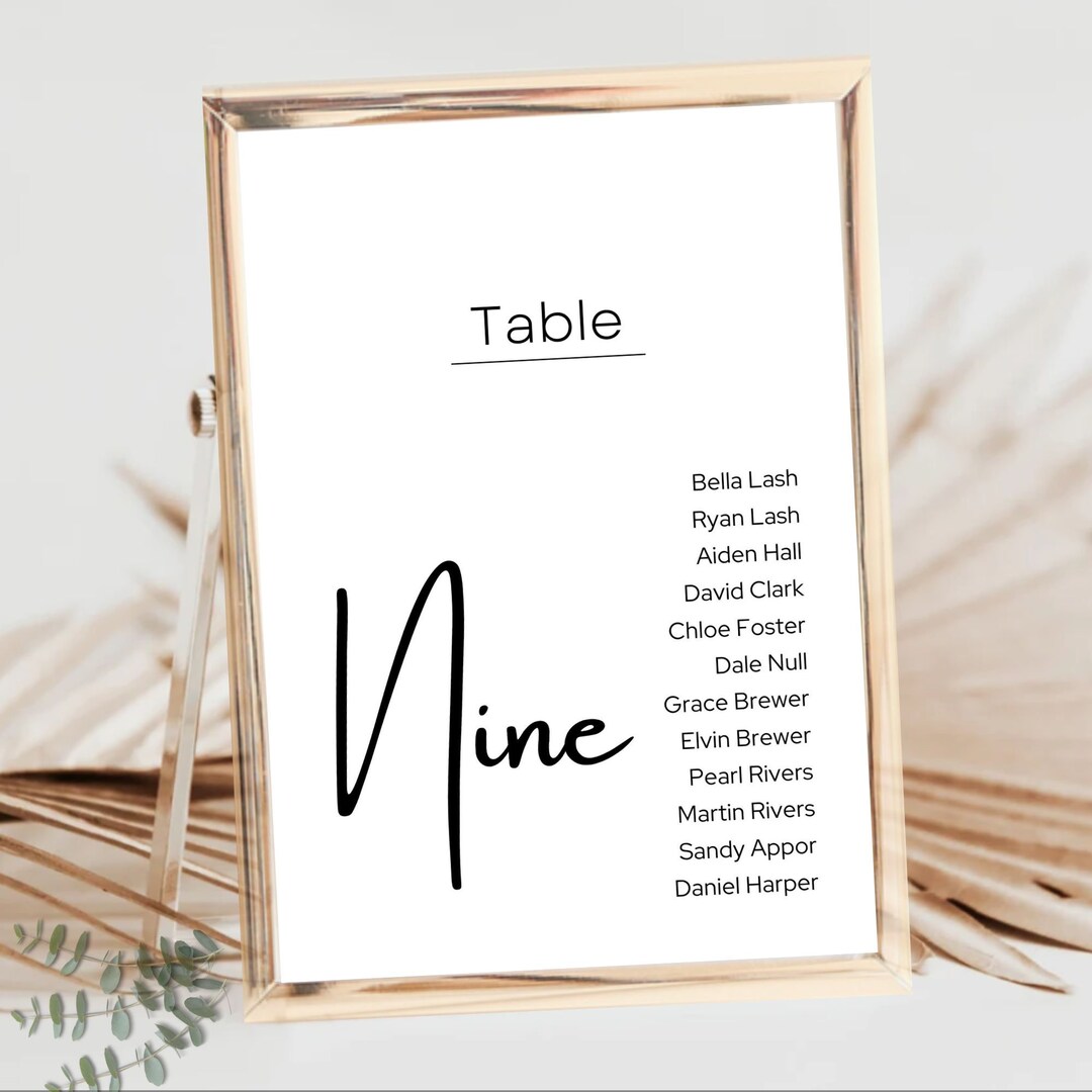 Wedding Table Numbers Sign and Names, Printable Table Number Reception ...