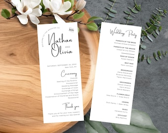 Modern Wedding Program, Editable Order of Service, Simple 2-page ...