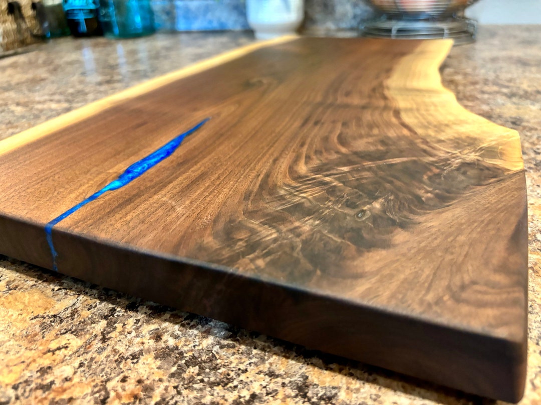 Black Walnut Live Edge Cutting Board-blue Epoxy 22l X 1013w X 1.25d - Etsy
