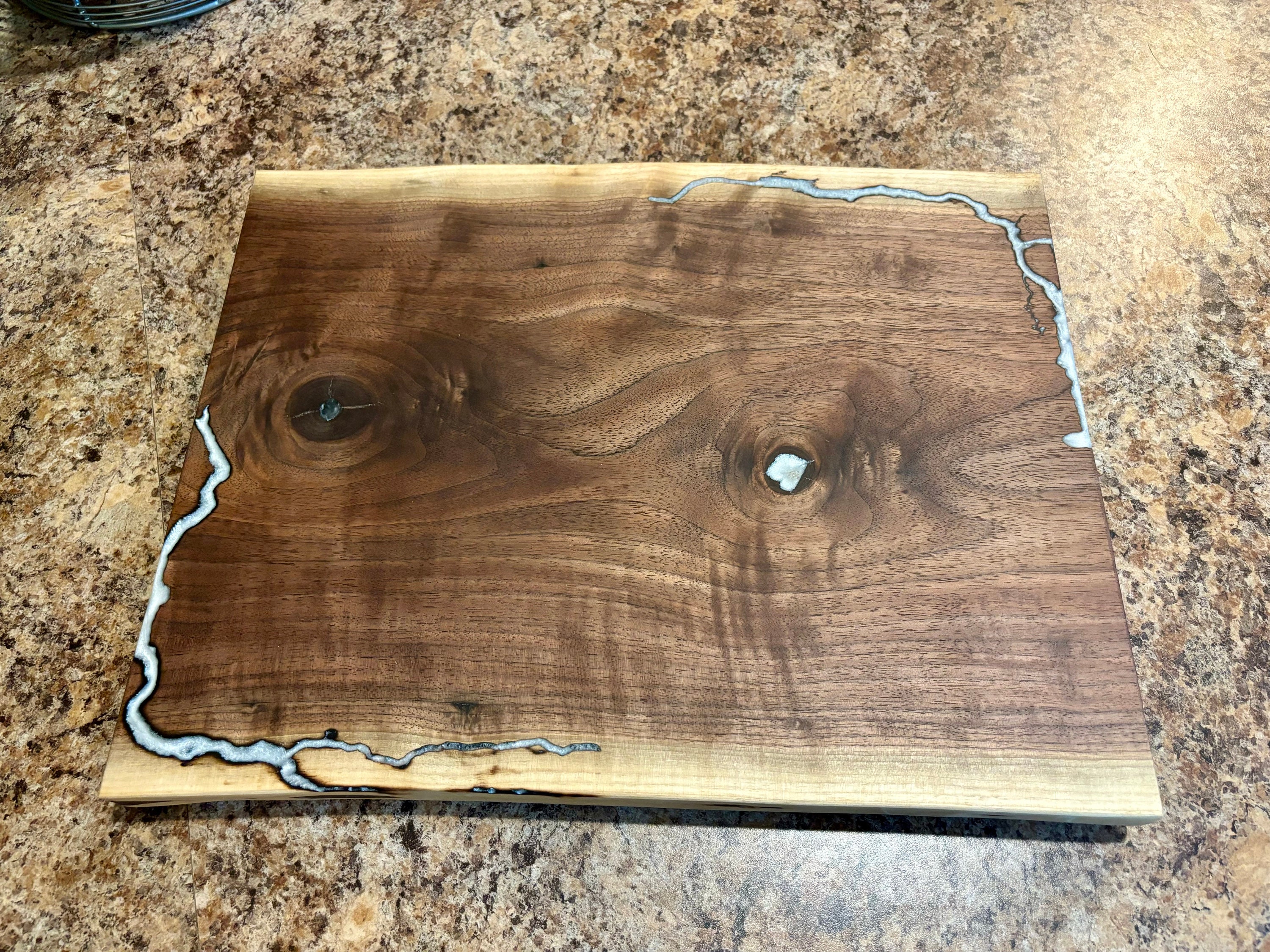 Black Walnut Live Edge Cutting Board-white Satin Epoxy 16l X 12w X 1 ...
