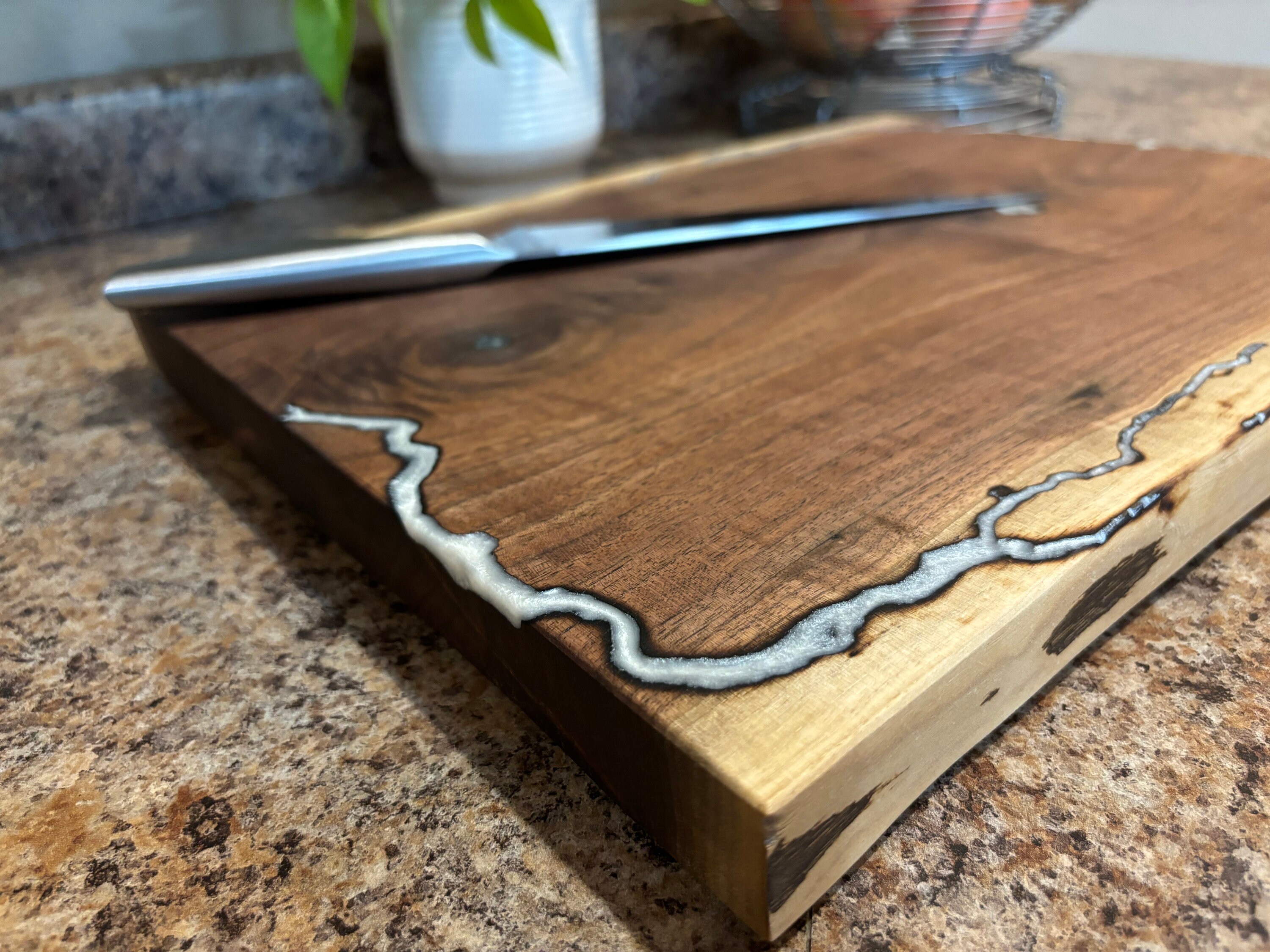 Black Walnut Live Edge Cutting Board-white Satin Epoxy 16l X 12w X 1 ...