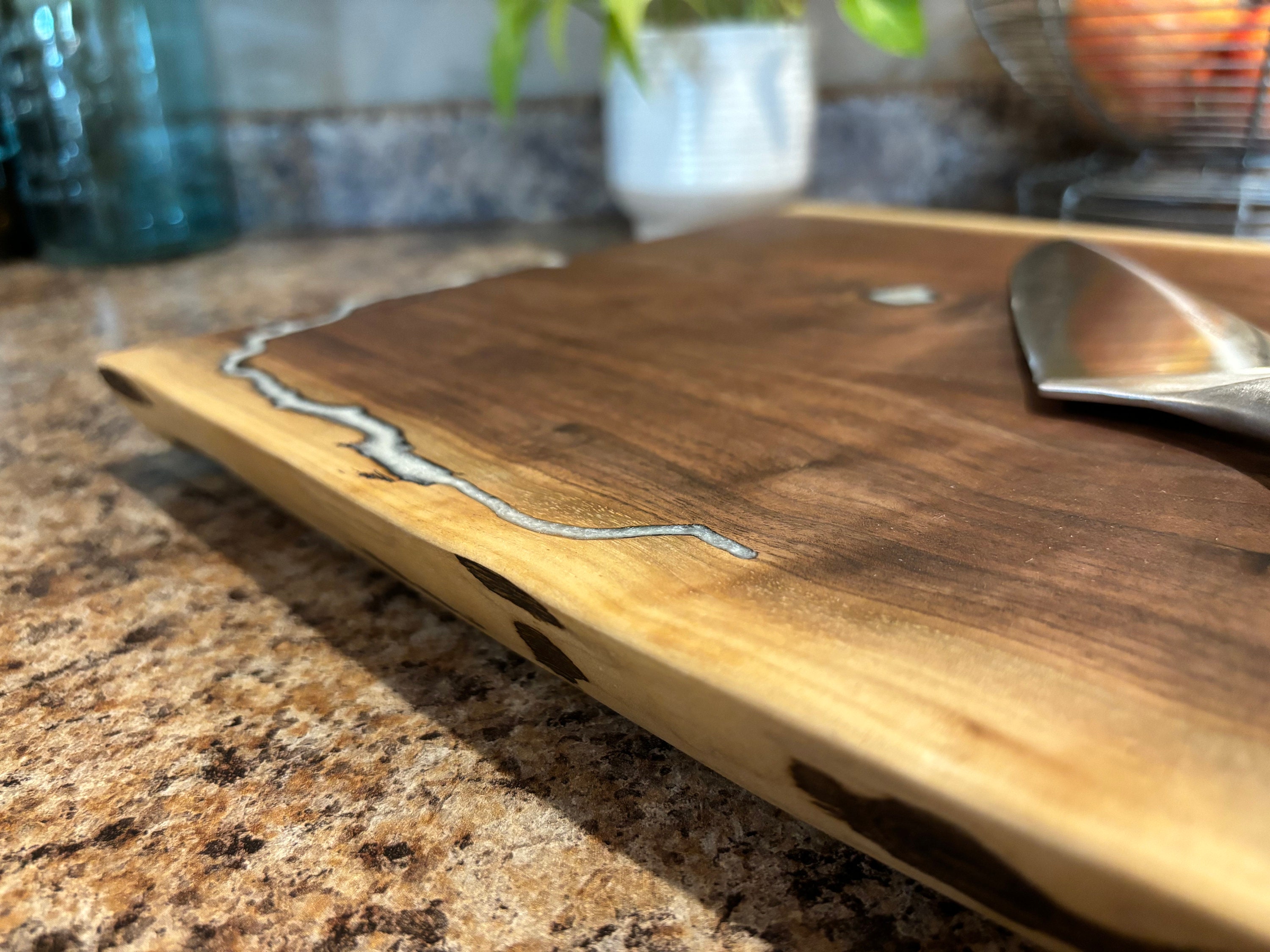 Black Walnut Live Edge Cutting Board-white Satin Epoxy 16l X 12w X 1 ...