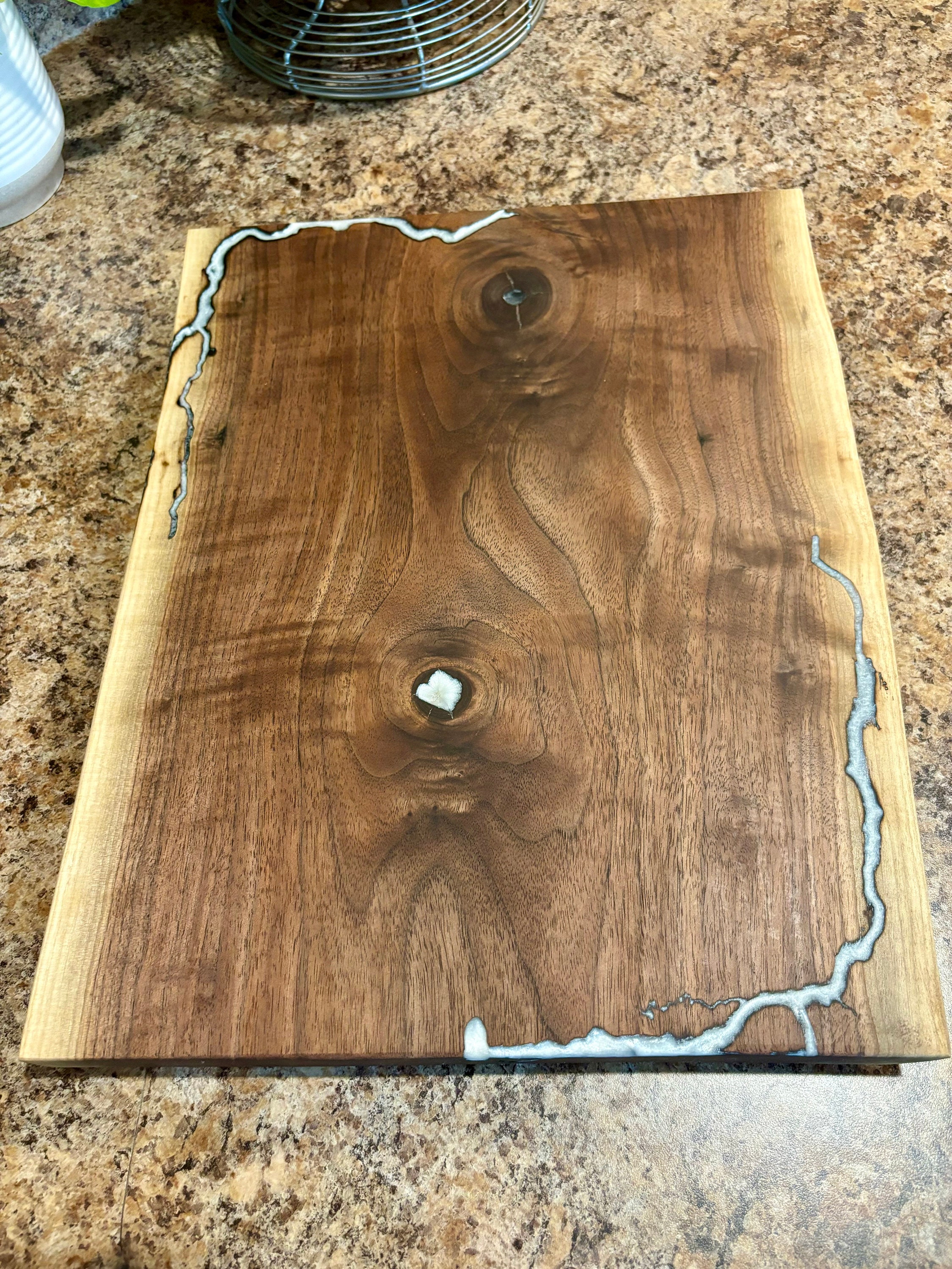 Black Walnut Live Edge Cutting Board-white Satin Epoxy 16l X 12w X 1 ...