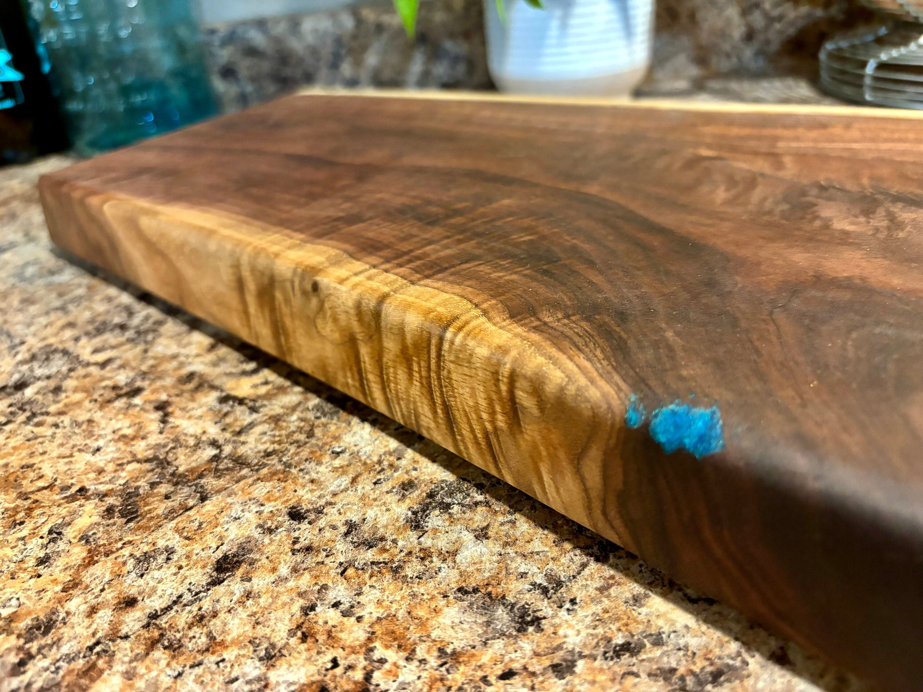 Black Walnut Live Edge Cutting Board-blue Epoxy 1619l X 8-11w X 1.5d - Etsy