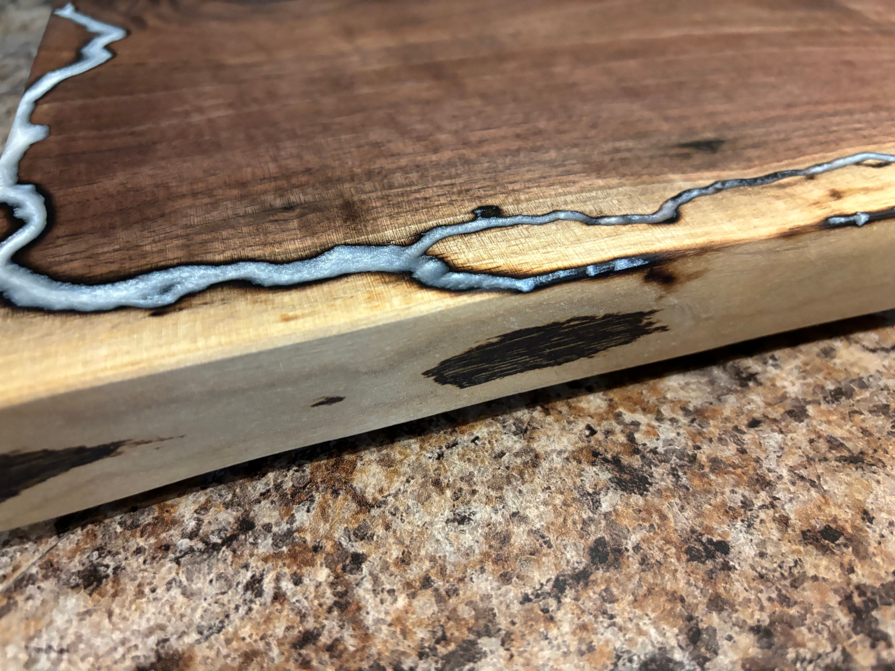 Black Walnut Live Edge Cutting Board-white Satin Epoxy 16l X 12w X 1 ...