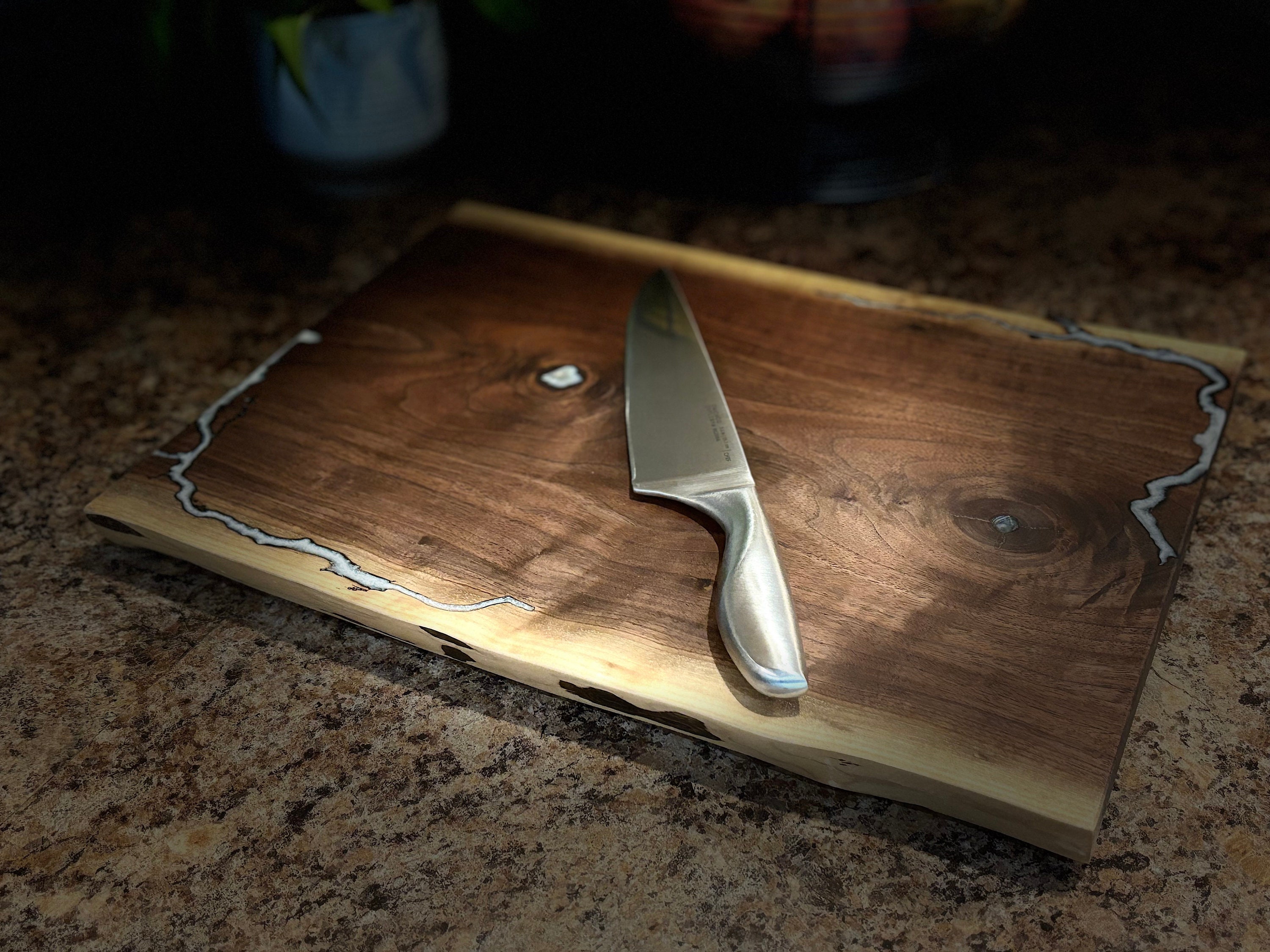 Black Walnut Live Edge Cutting Board-white Satin Epoxy 16l X 12w X 1 ...