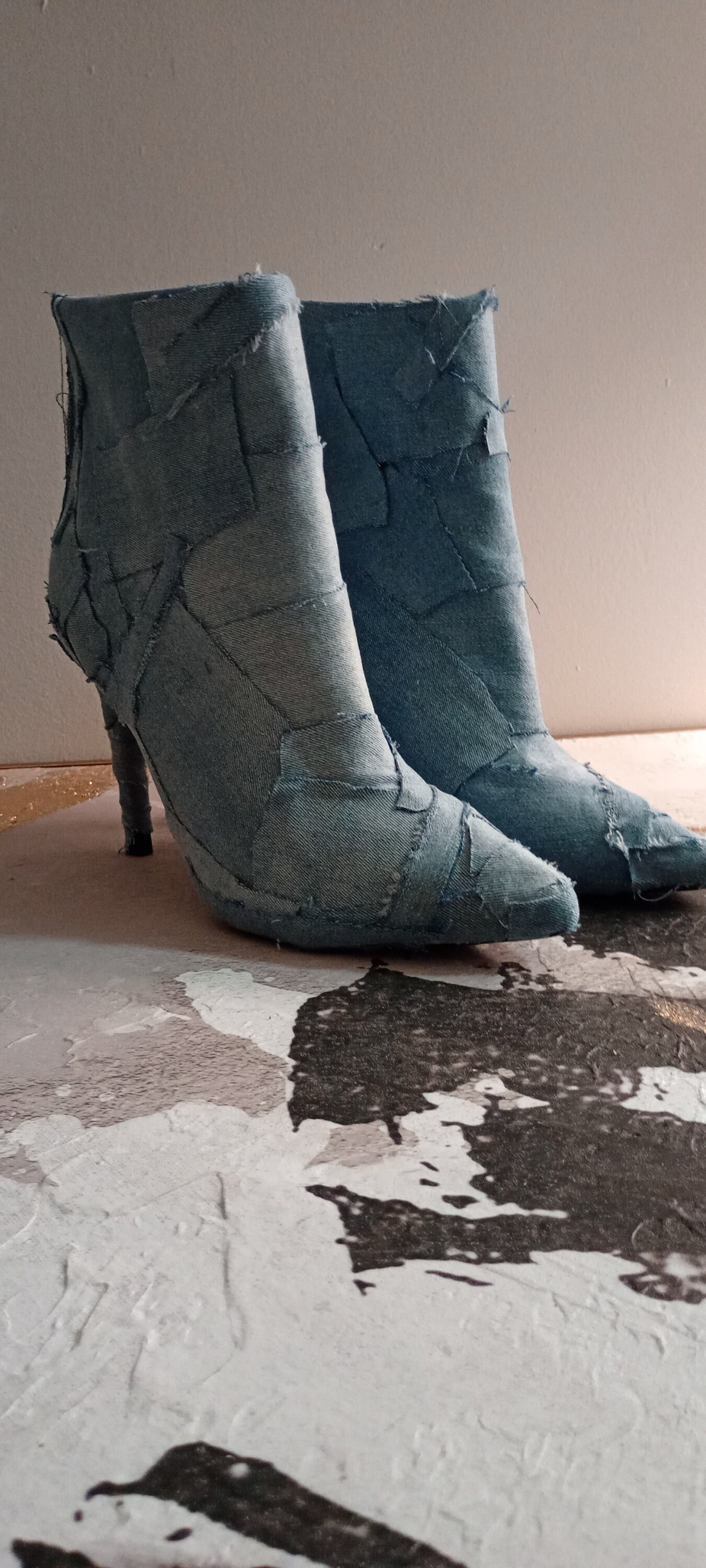Denim Patchwork Boots, Women Boots, Upcycle Boots, Sustainable Fashion ...