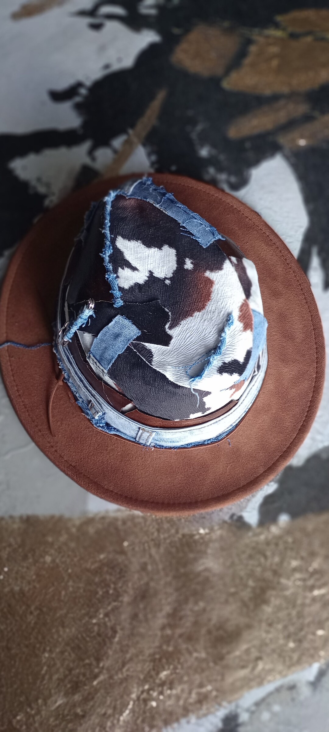 Camel Fedora Hat, Western Hat, Denim Fedora, Cowboy Hat, Widebtim ...