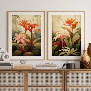 Set of 2 Boho Tropical Wall Art Jungle Botanical Floral Plants Plants ...