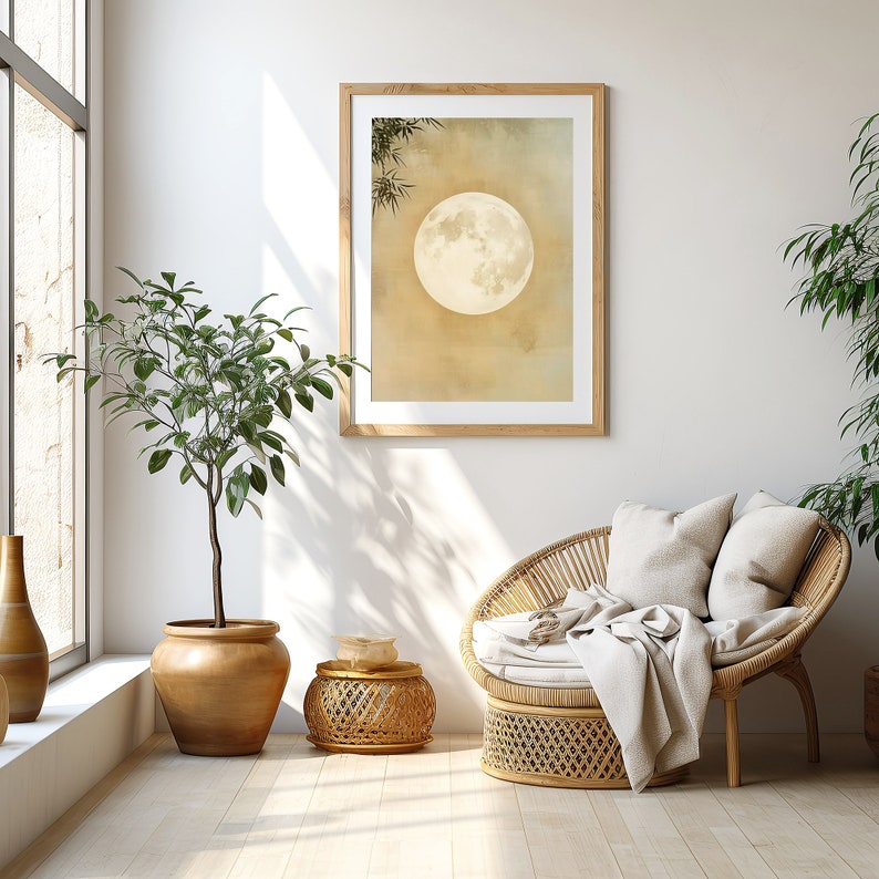 Japanese Moon Art Print: Vintage Style Japandi Wall Decor Printable Art ...