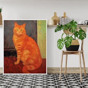 Red Cat Painting, Cat Wall Art, Cat Portrait, Cute Animal Art Print ...