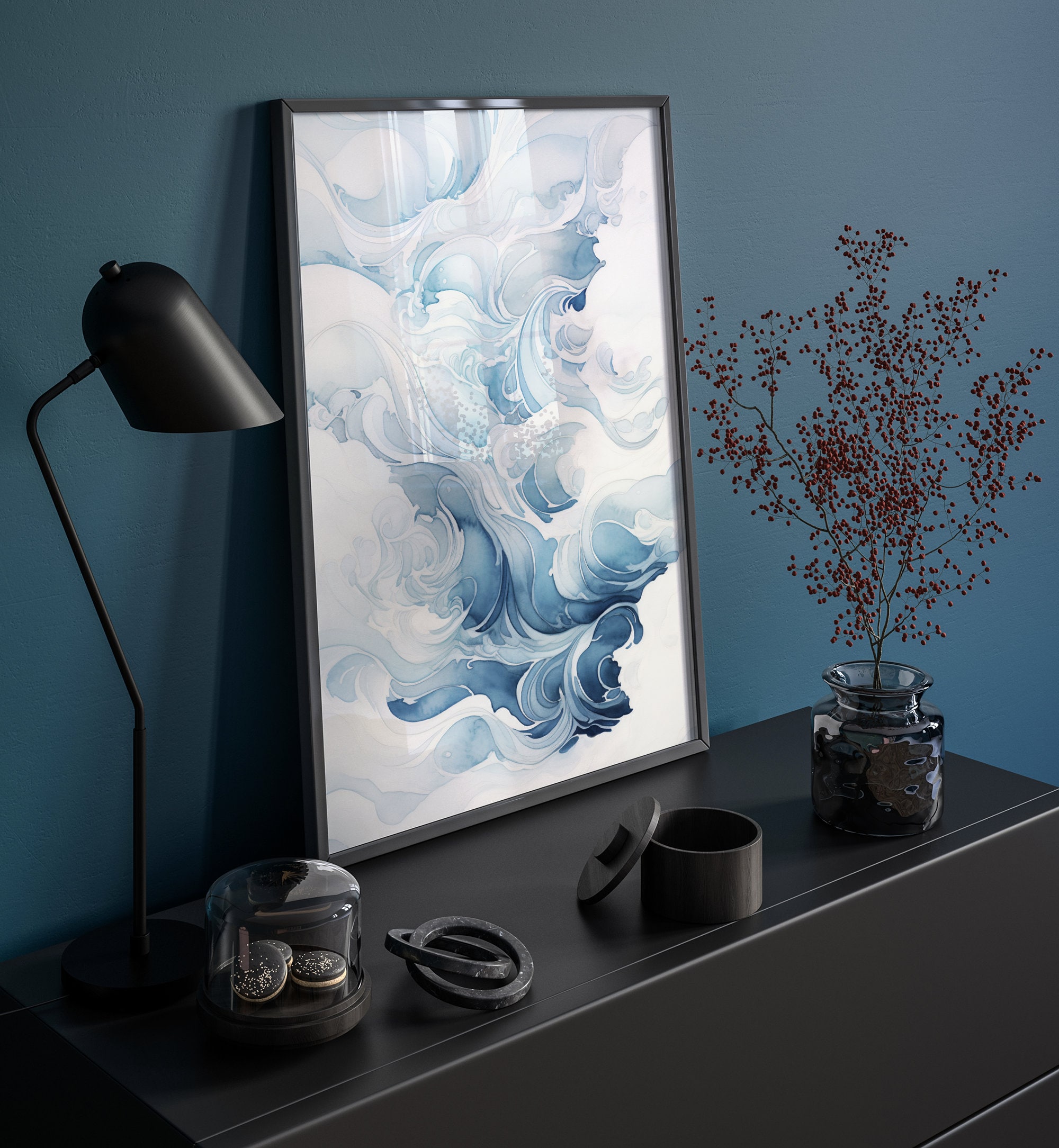 Beach House Decor Abstract Wave Print Blue Wall Art Coastal - Etsy