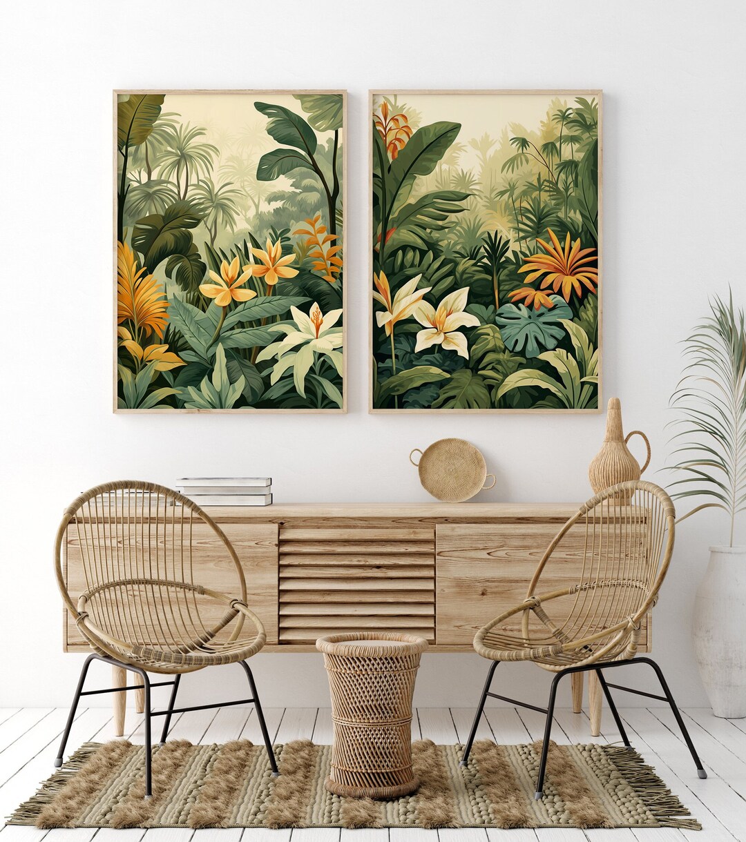 Boho Tropical Plant Prints Set: Mid-century Modern Hawaii Wall Decor ...