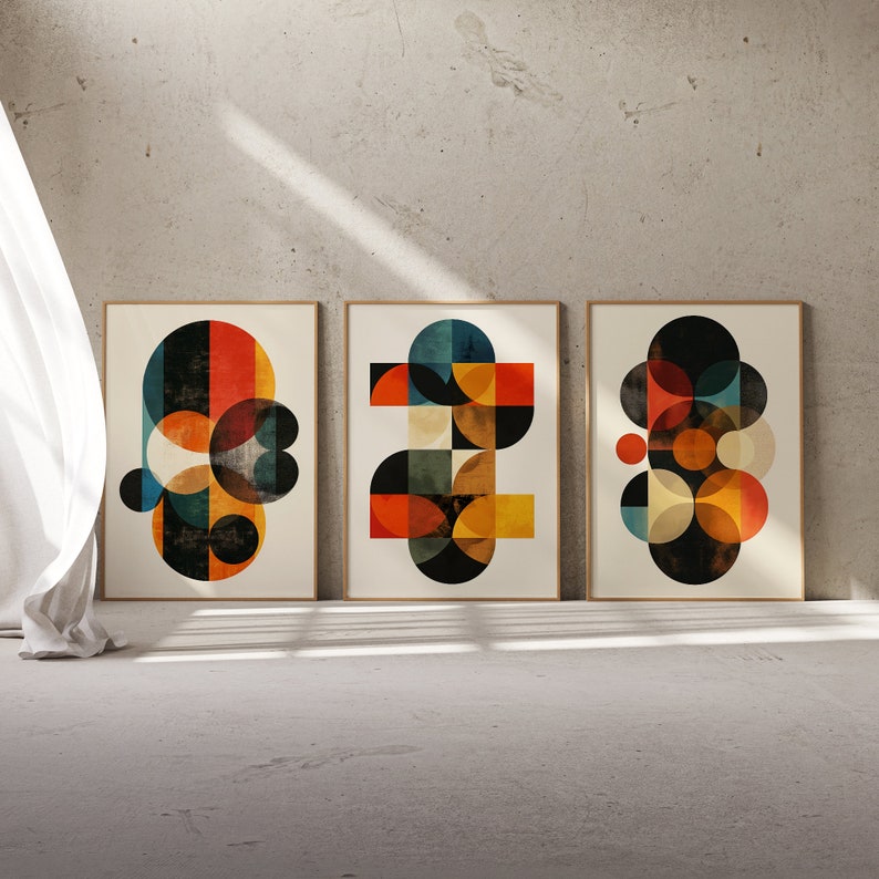 Bauhaus Prints Set of 3: Abstract Geometric Mid Century Art Printable ...