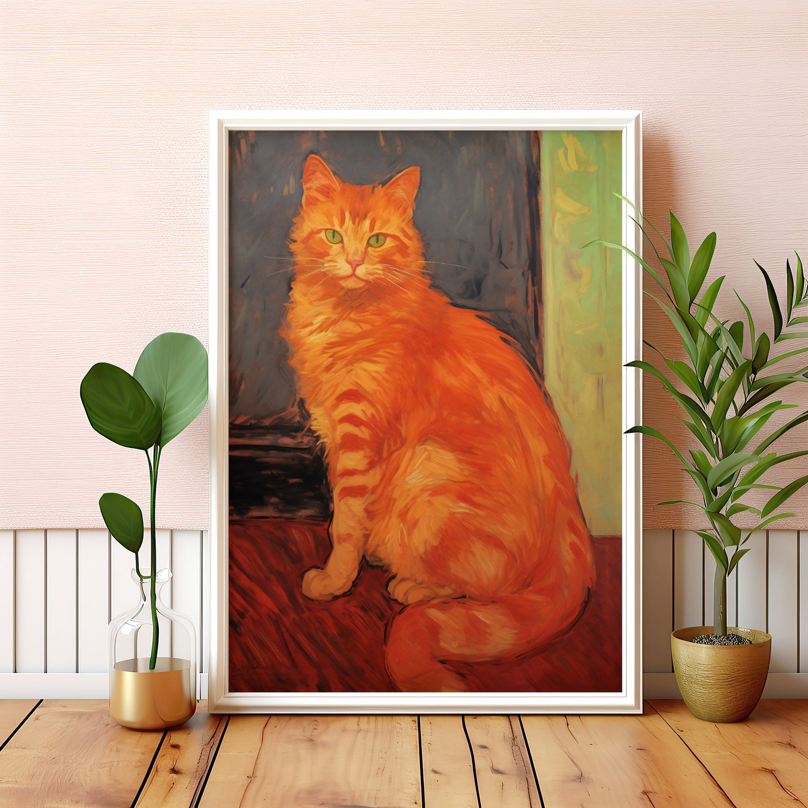Red Cat Painting, Cat Wall Art, Cat Portrait, Cute Animal Art Print ...