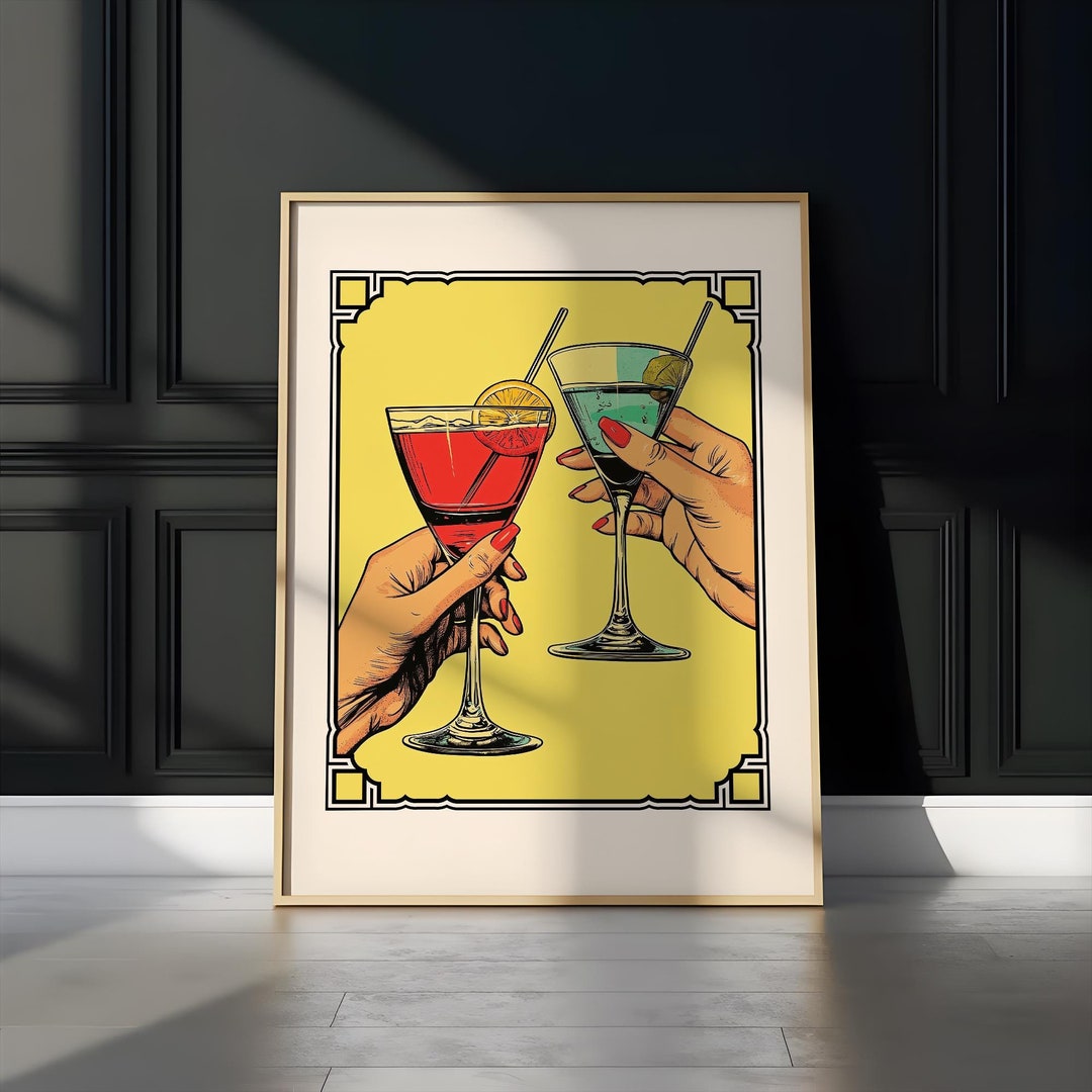 Home Bar Vintage Drinks Poster Retro Woman Wall Art Cheers Print Bar ...