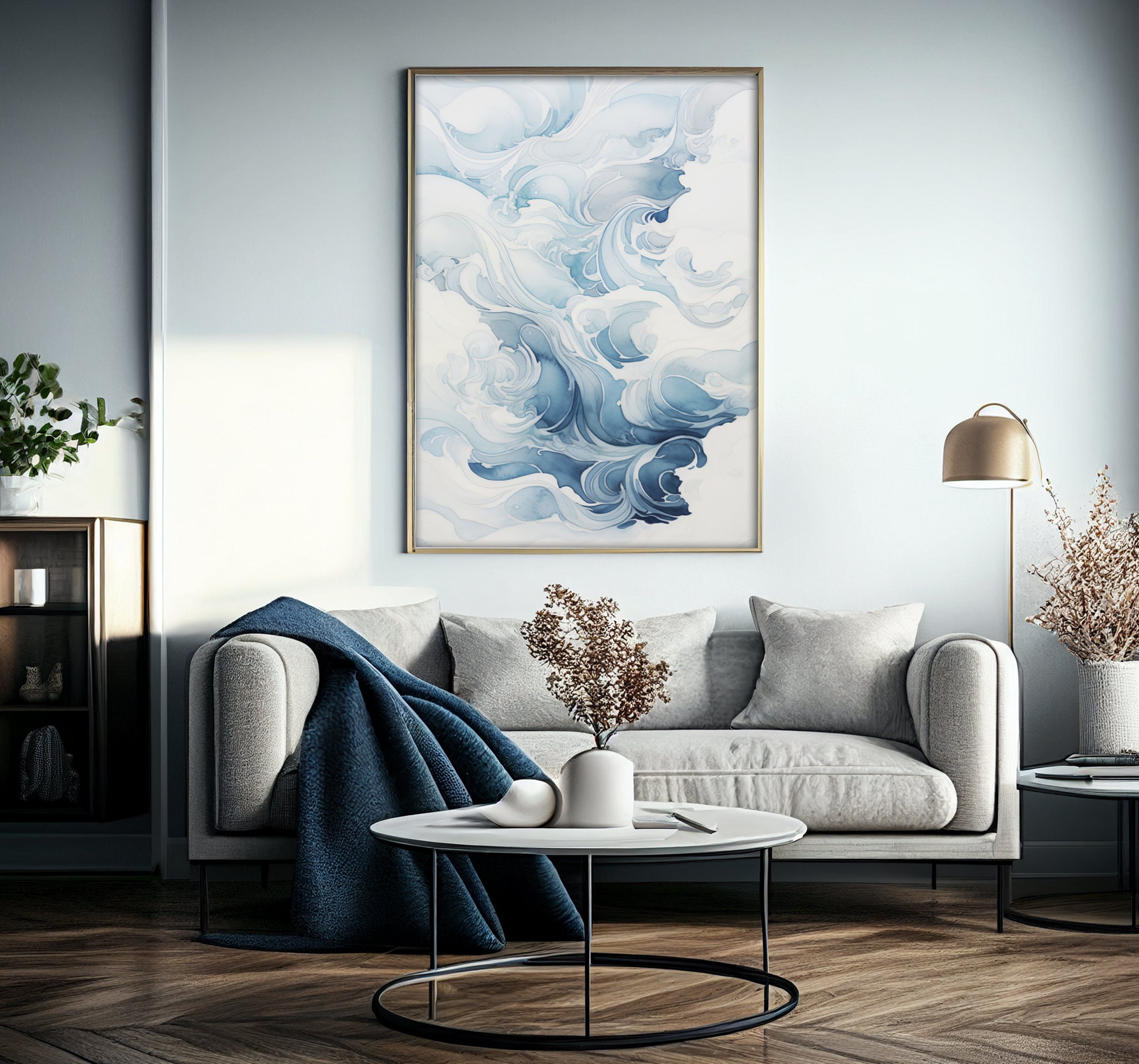 Beach House Decor Abstract Wave Print Blue Wall Art Coastal - Etsy