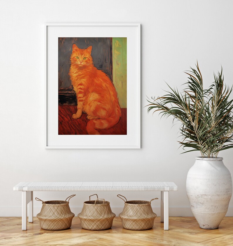 Red Cat Painting, Cat Wall Art, Cat Portrait, Cute Animal Art Print ...