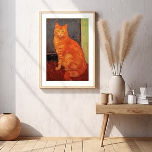 Red Cat Painting, Cat Wall Art, Cat Portrait, Cute Animal Art Print ...