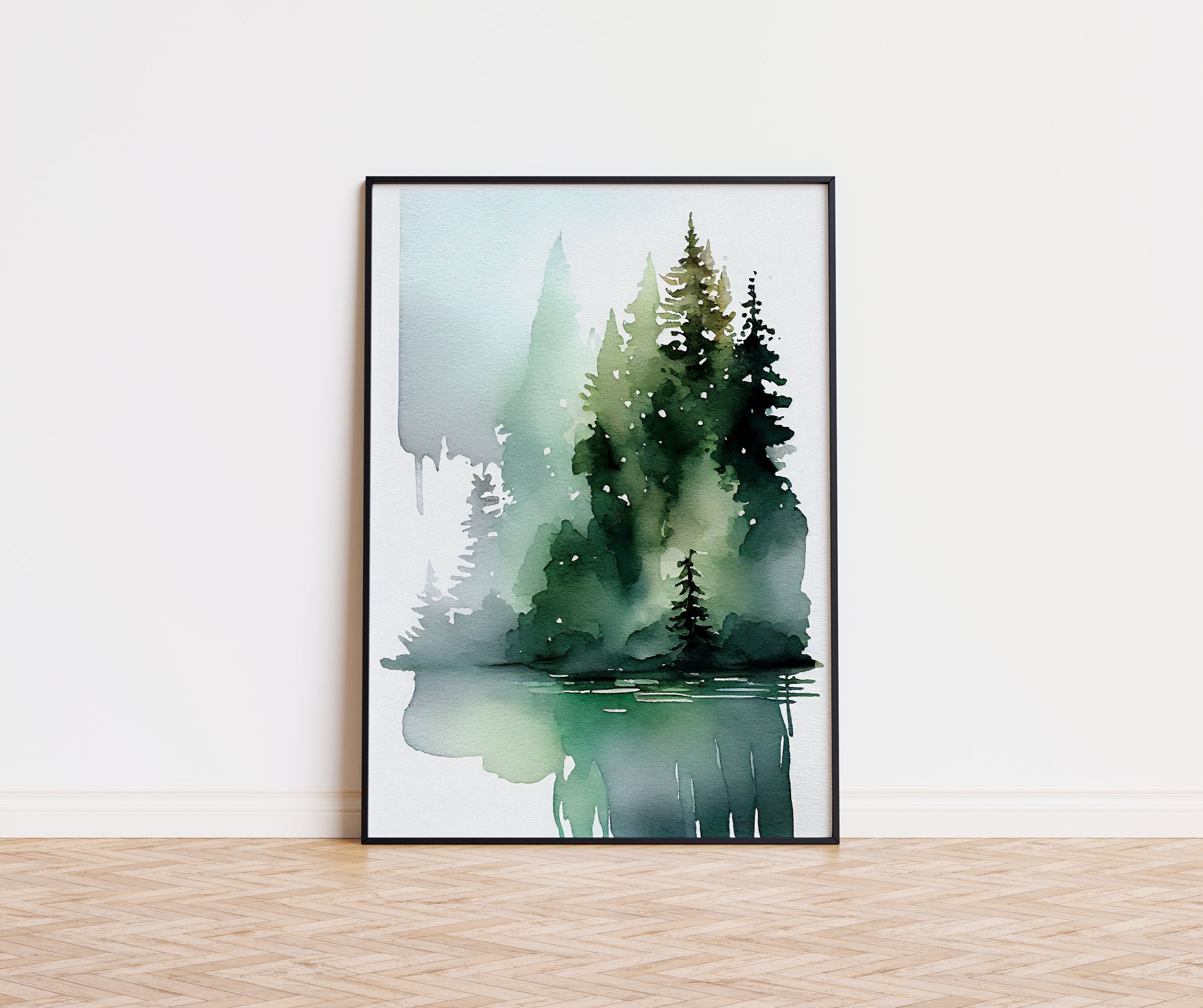Watercolor Painting Wall Art Print Pine Forest Art Print Nature Poster ...