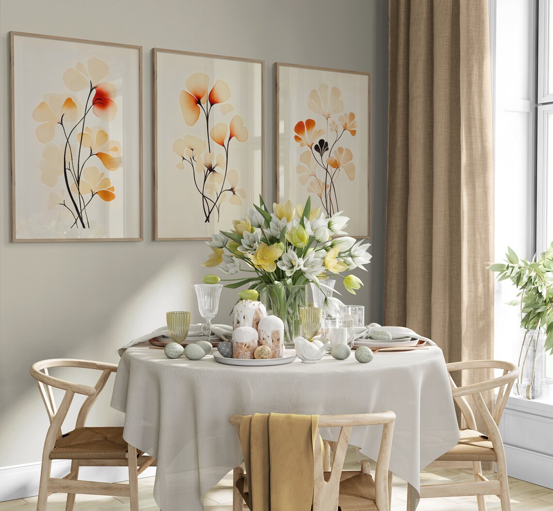 Minimalist Gallery Wall Set of 3, Floral Print, Flower Wall Art ...