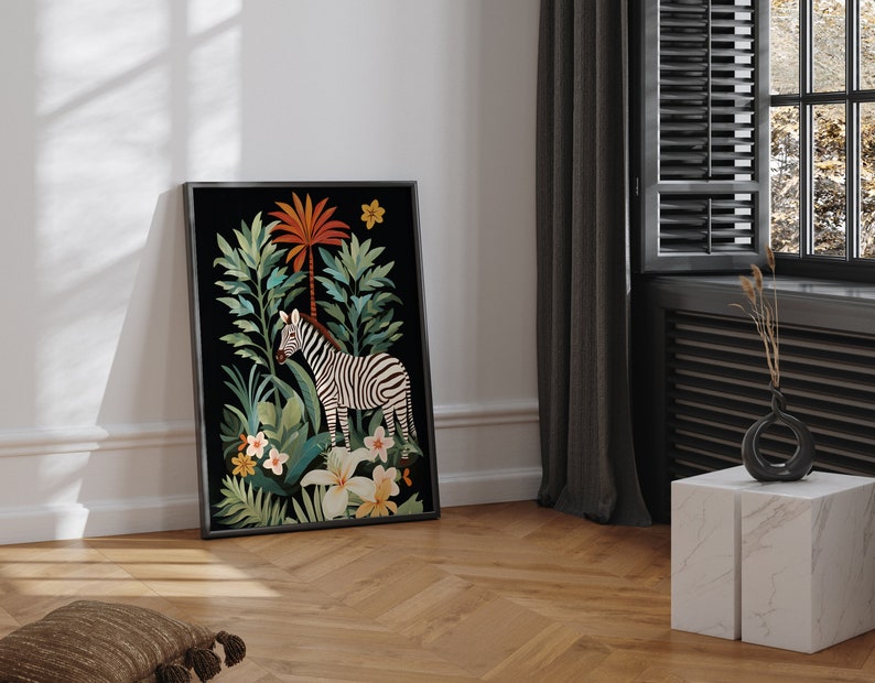 Boho Wall Art PRINTABLE Tropical Plants and Animal Print Mid Century ...