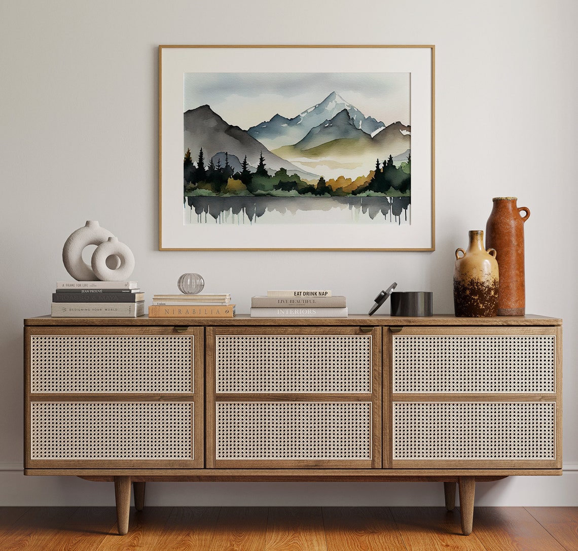 Watercolor Mountain Landscape Art Print: Abstract Nature Wall Decor ...