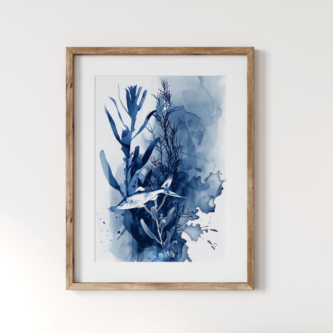 Abstract Marine Life Art Print: Blue Coastal Wall Decor (digital ...