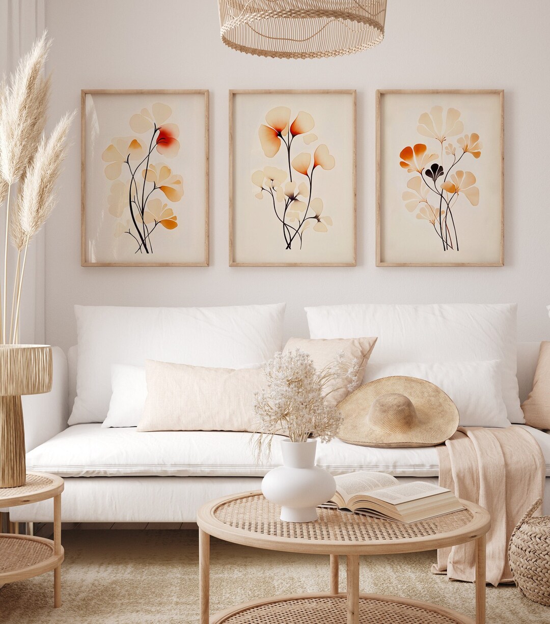 Minimalist Gallery Wall Set of 3, Floral Print, Flower Wall Art ...