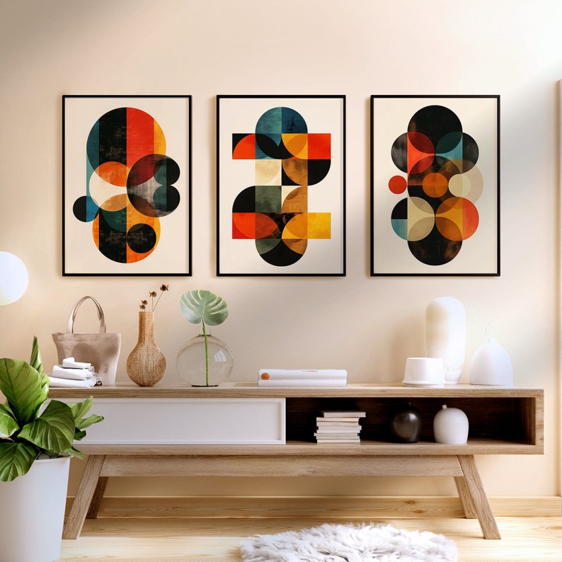 Bauhaus Prints Set of 3: Abstract Geometric Mid Century Art Printable ...