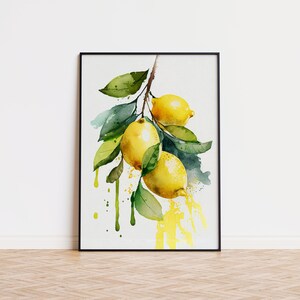 Lemon Watercolor Kitchen Print: Citrus Wall Decor, Printable Poster ...