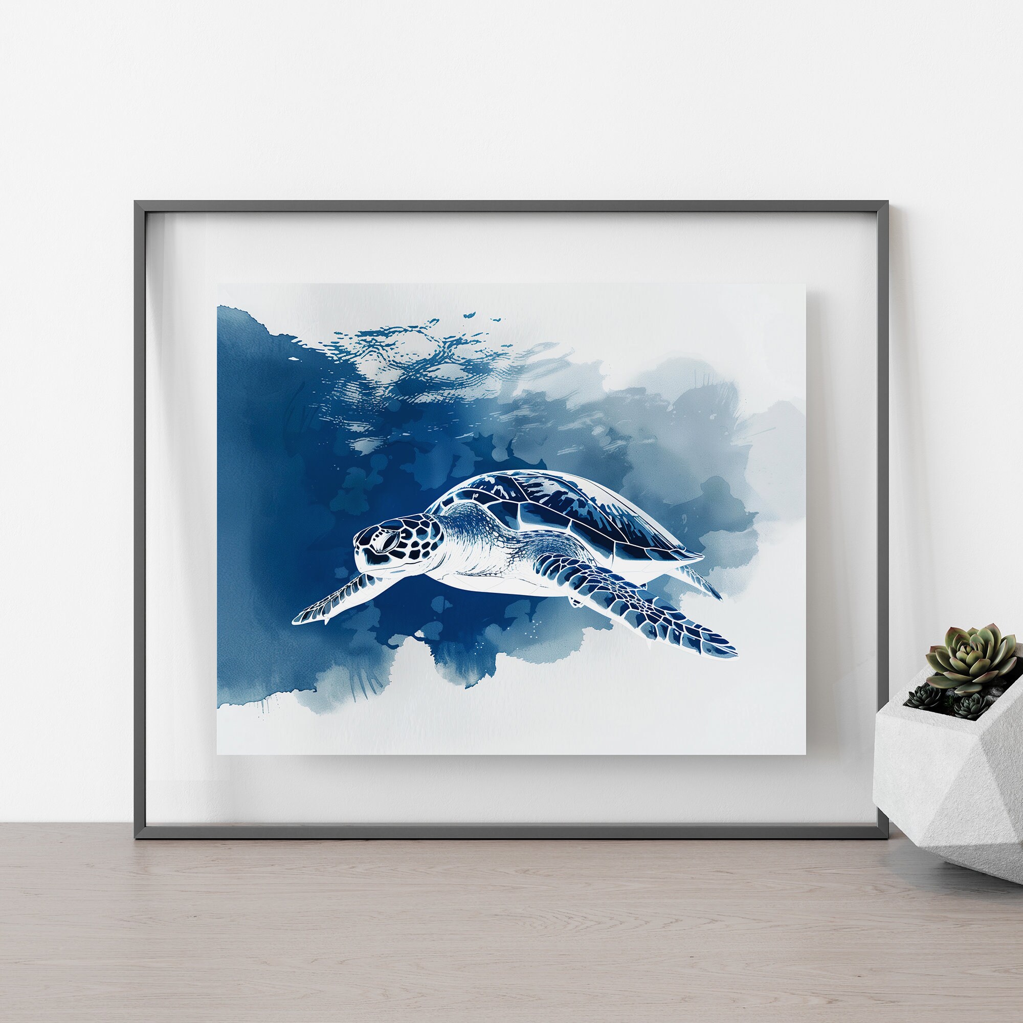 Navy Blue Turtle Print: Coastal Beach House Wall Decor Printable Poster ...