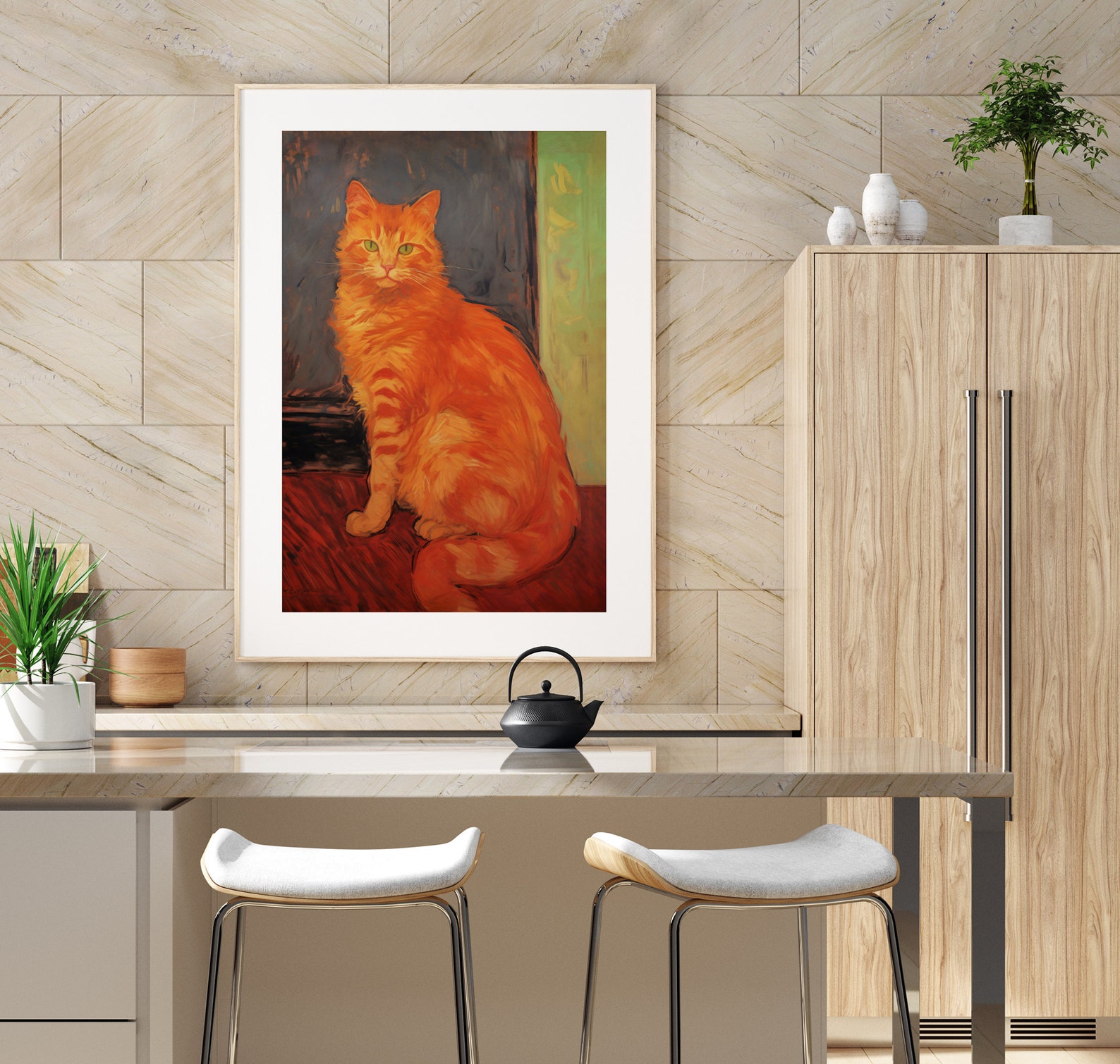 Red Cat Painting, Cat Wall Art, Cat Portrait, Cute Animal Art Print ...