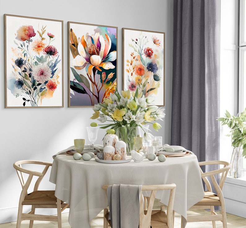 Bright Watercolor Floral Wall Art4 Pc Botanical Art - Etsy