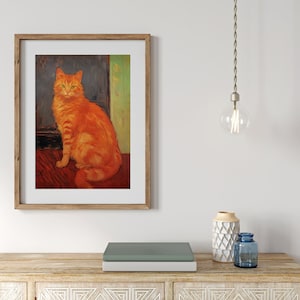 Red Cat Painting, Cat Wall Art, Cat Portrait, Cute Animal Art Print ...