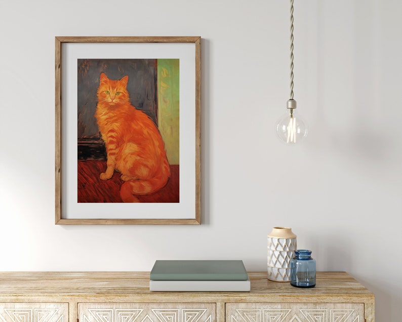 Red Cat Painting, Cat Wall Art, Cat Portrait, Cute Animal Art Print ...
