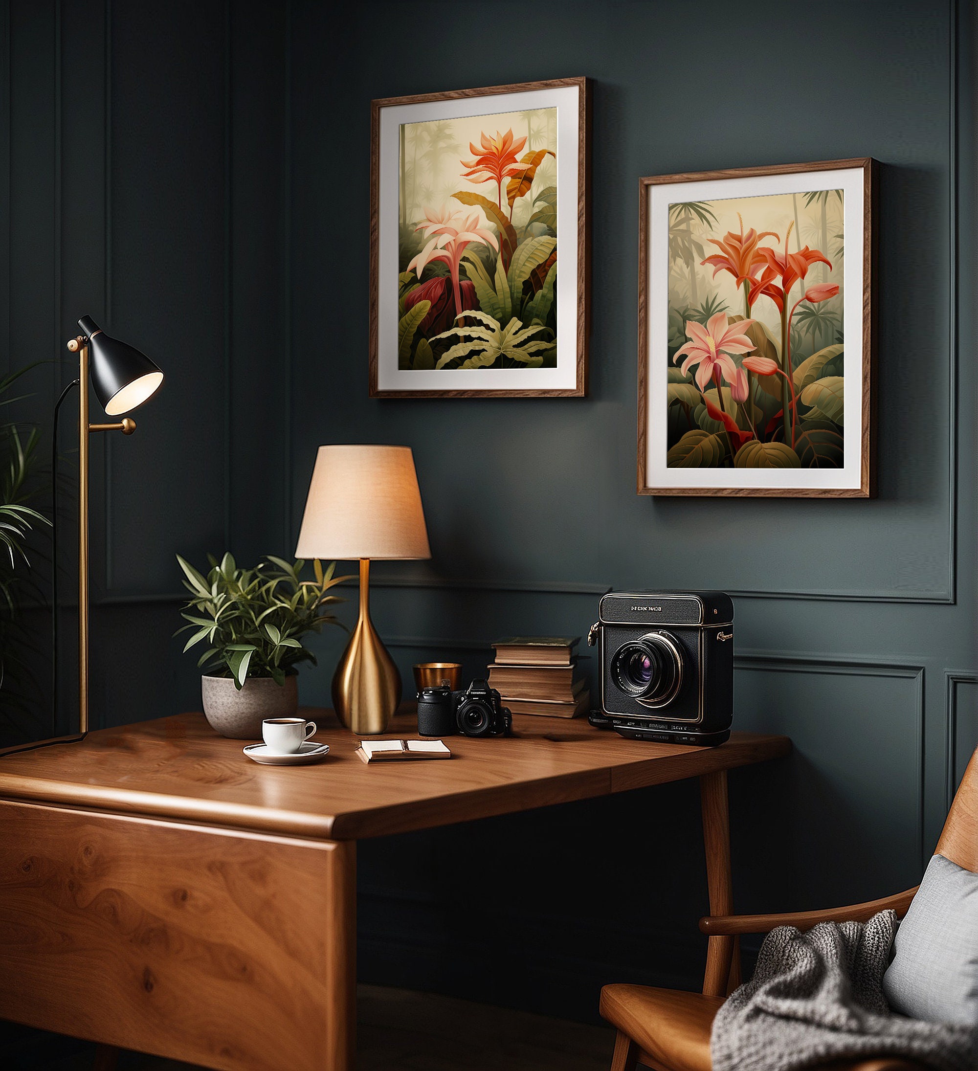 Set of 2 Boho Tropical Wall Art Jungle Botanical Floral Plants Plants ...