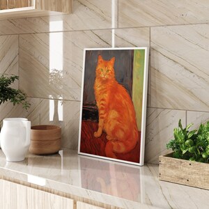 Red Cat Painting, Cat Wall Art, Cat Portrait, Cute Animal Art Print ...
