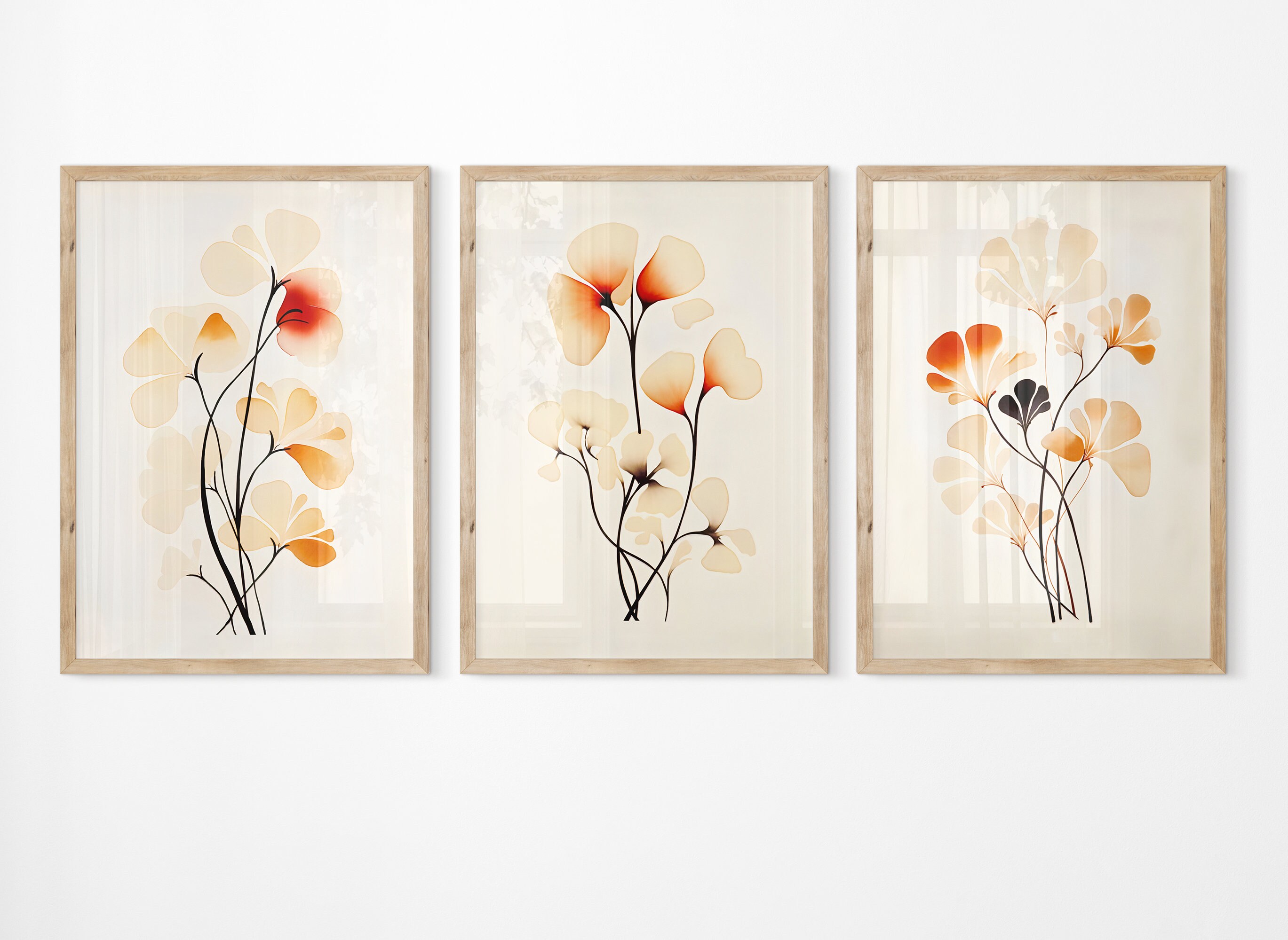 Minimalist Gallery Wall Set of 3, Floral Print, Flower Wall Art ...