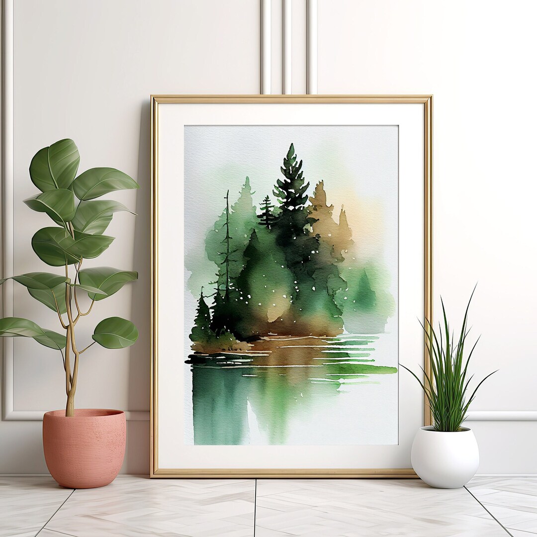 Watercolor Pine Forest Art Print: Farmhouse Nature Poster, Rustic ...